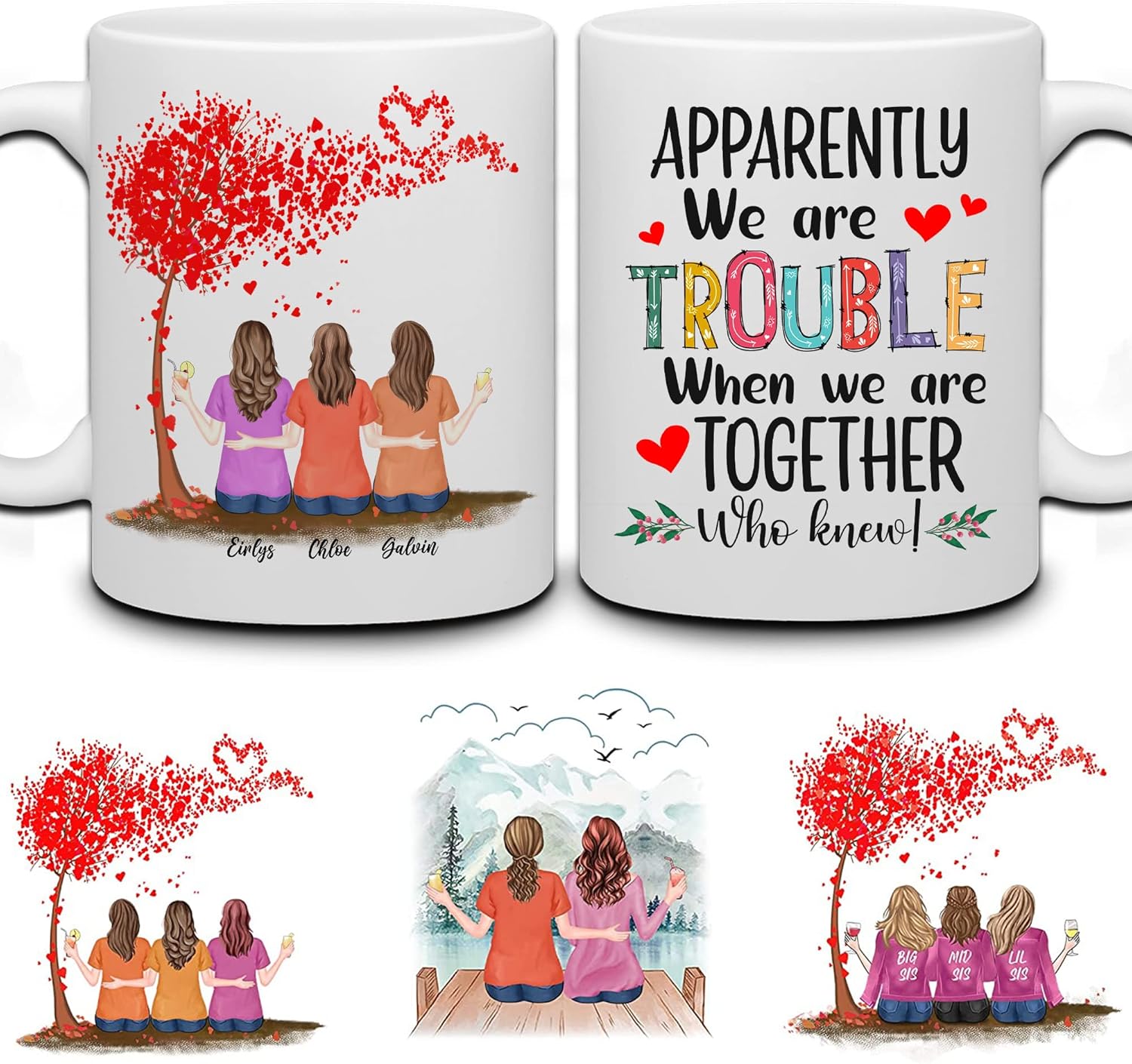 Amazon.com: WHIDOBE Personalized Custom Friend Mug (3 Women) Custom BFF ...