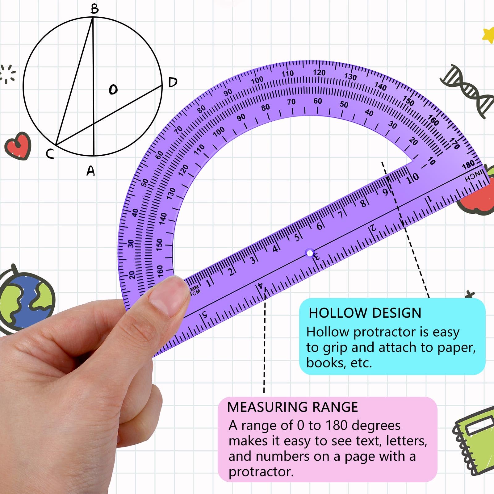Snapklik.com : EBOOT 24 Pack Plastic Protractors Math Protractor 180 Degrees 6 Inch