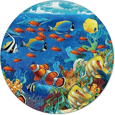 Amazon.com: Ocean Theme Area Rug Round Rugs 3ft, Underwater World Fish ...