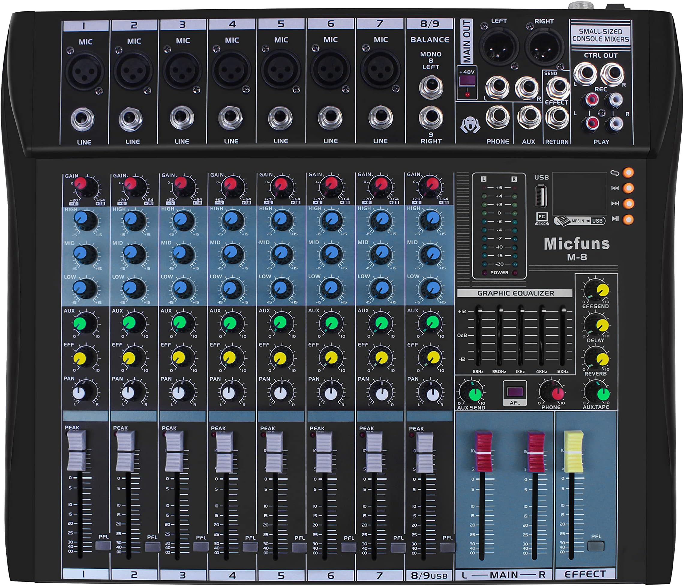 Amazon.com: DJ Console Mixer Micfuns 8 Channel with Sound Board USB ...