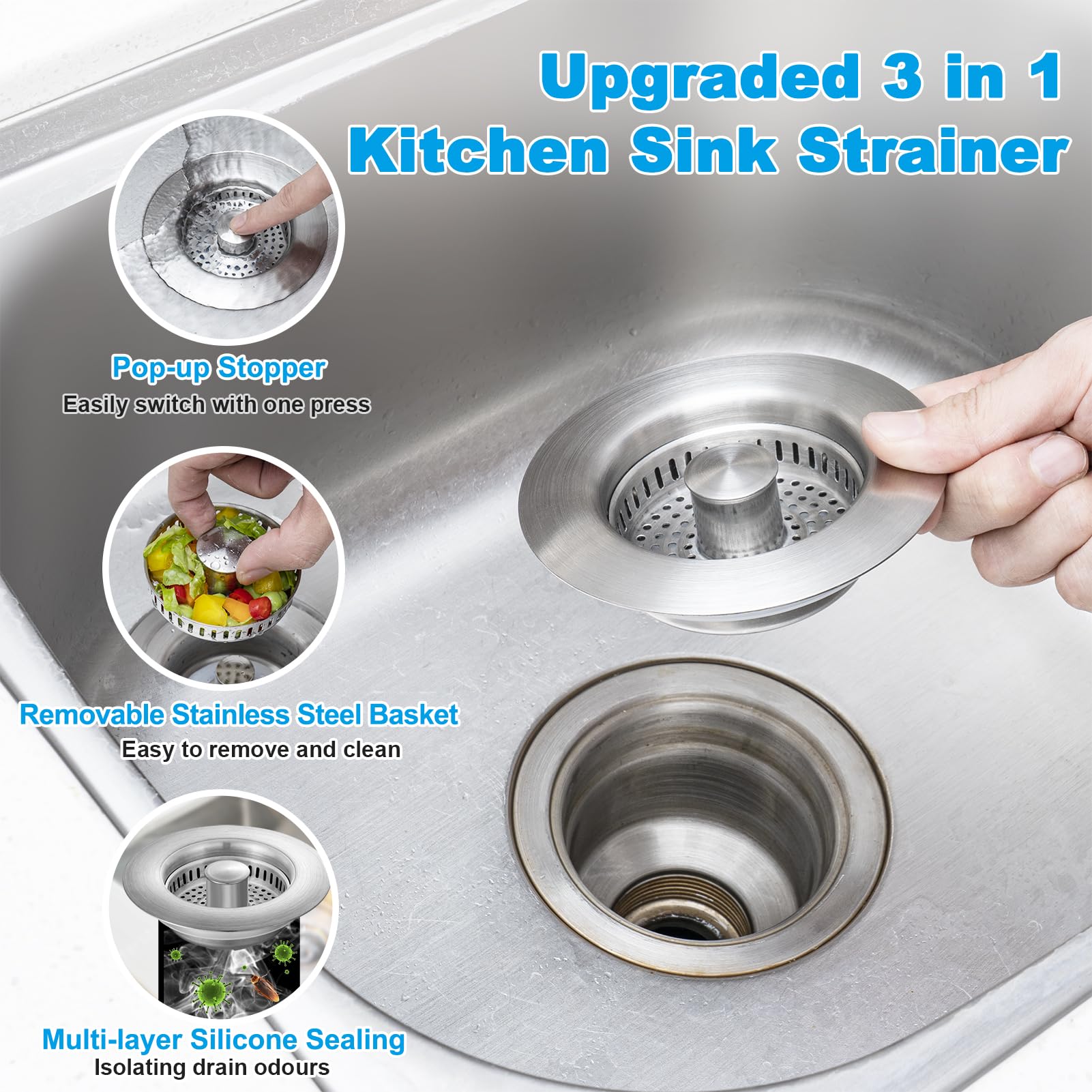 CORATED Kitchen Sink Stopper, All-Metal Anti-Clogging Kitchen Sink ...