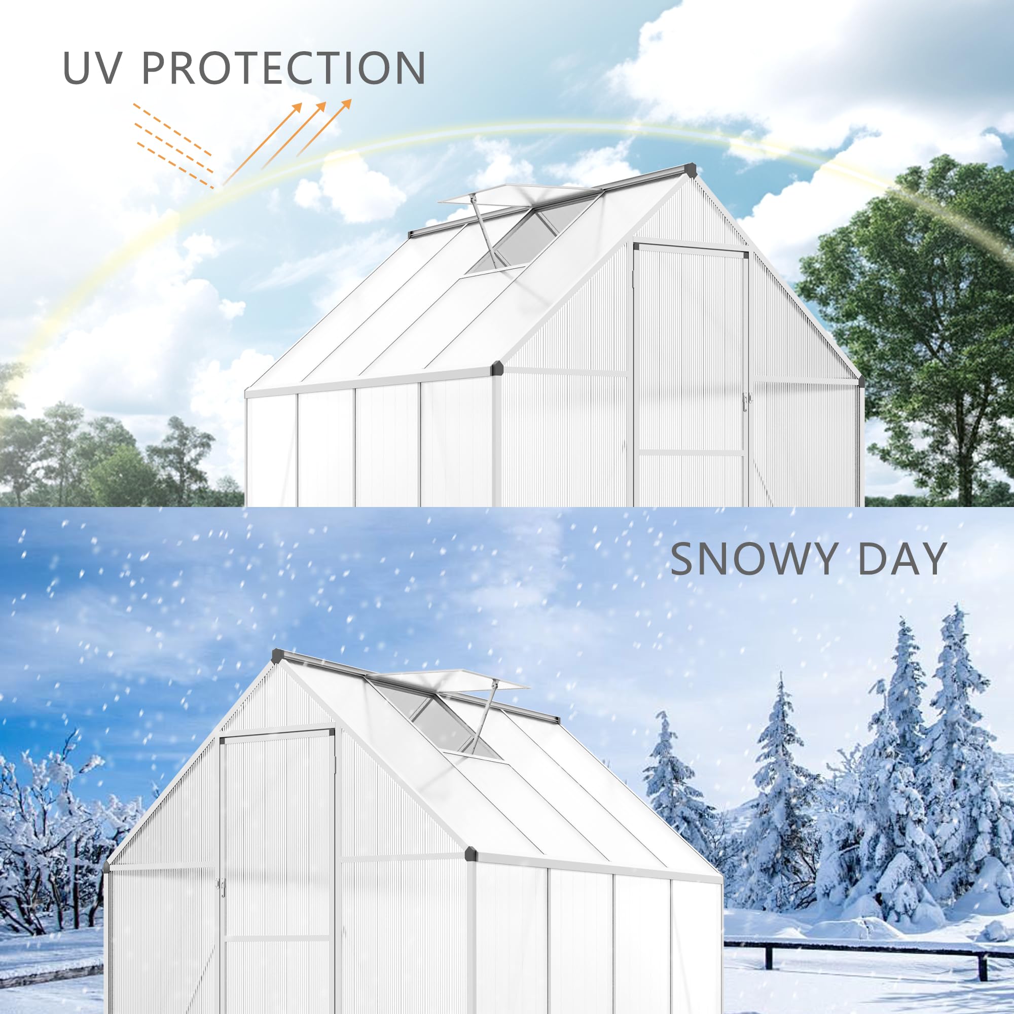 6' x 7.5' Greenhouse for Outdoors, Polycarbonate Greenhouse with Roof ...