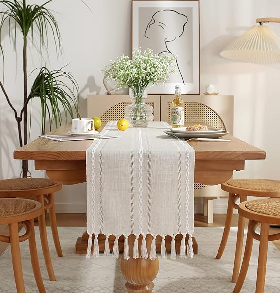 Amazon.com: Cenebonxy Rustic Boho Table Runner, Linen Table Runner ...