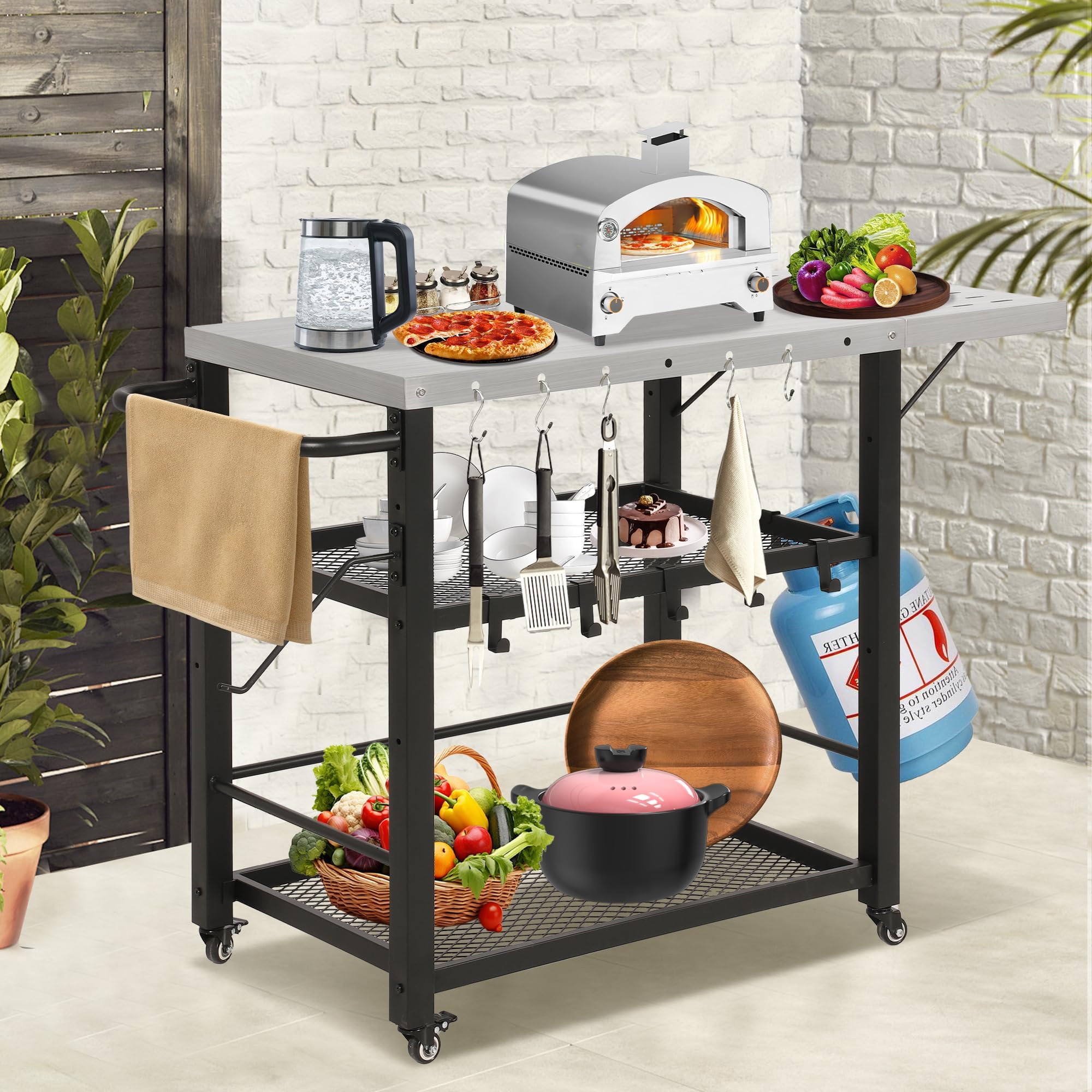 Amazon.com: MAGIC UNION Outdoor Dining Cart Grill Table, Movable Three ...