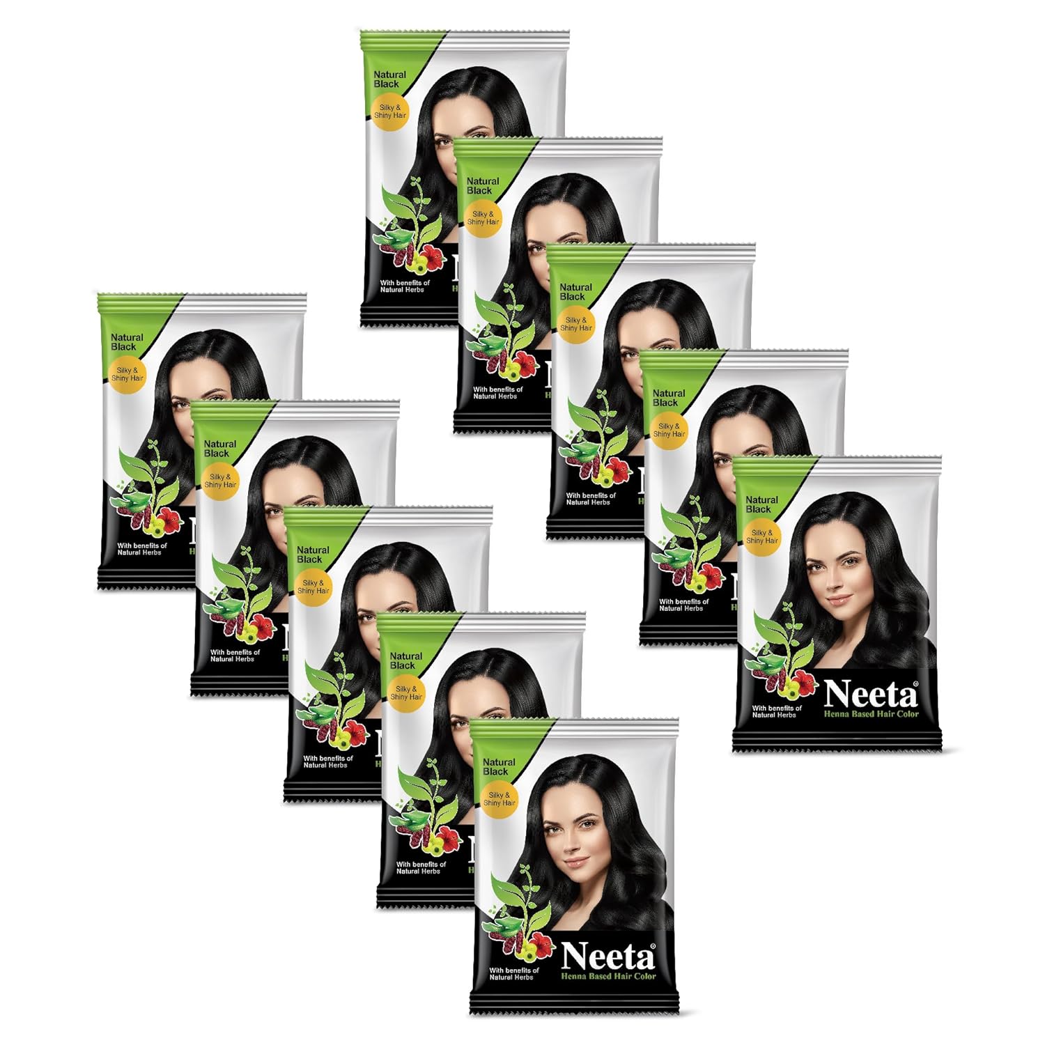 Buy Neeta Henna Based Hair Color Natural Black 10g Pack of 10, Silky ...