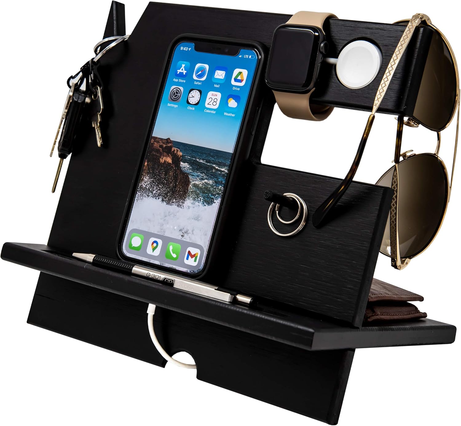 Amazon.com: Docking Station Desk Organizer - Bamboo Cell Phone Stand ...