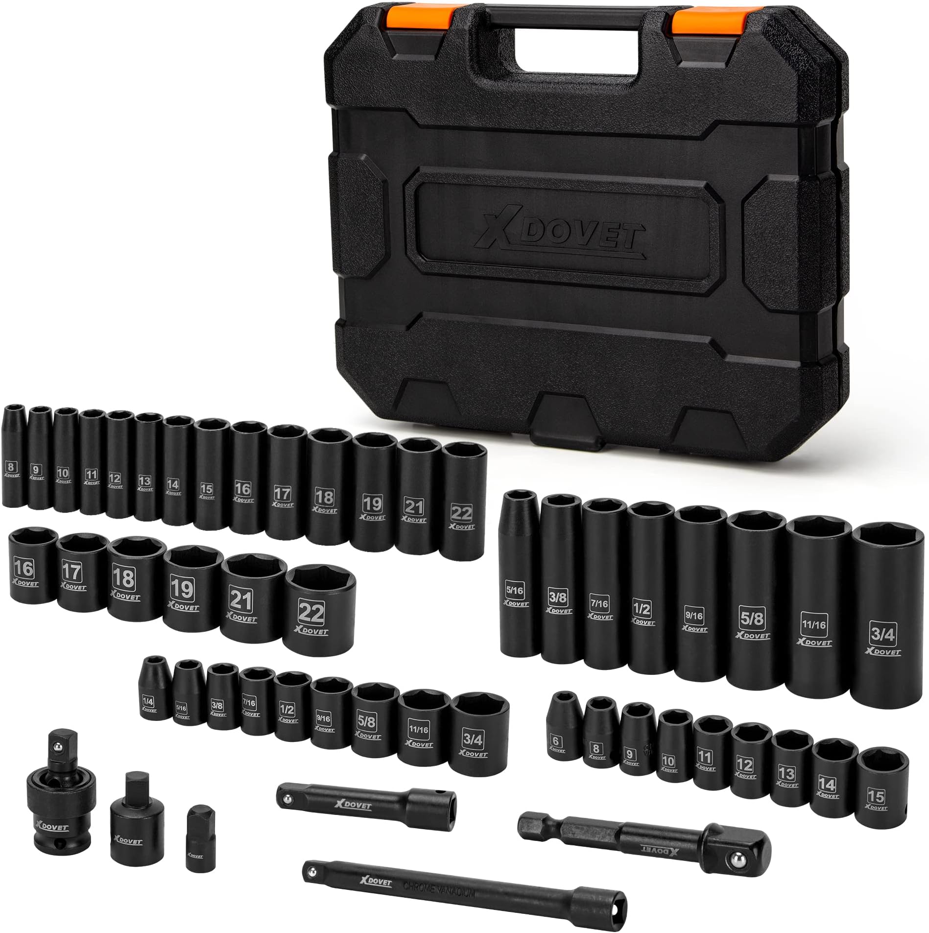 XDOVET 3/8" Impact Socket Set, 3/8-Inch Drive Socket Set, 52-PCS Deep ...
