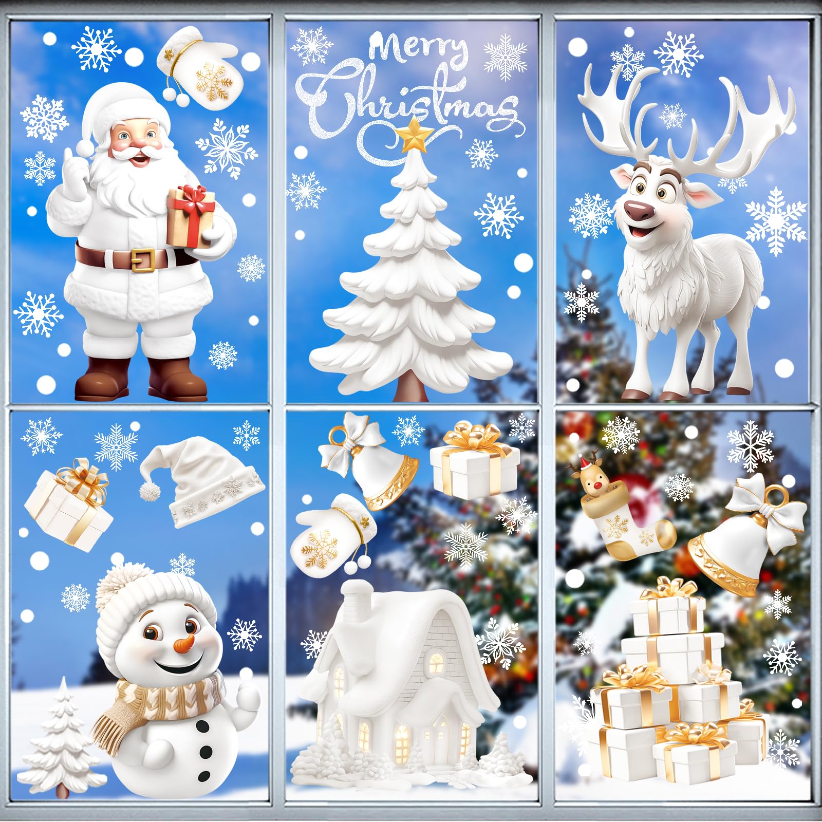 Christmas Window Stickers, 9 Sheets 3D Christmas Window Decorations ...