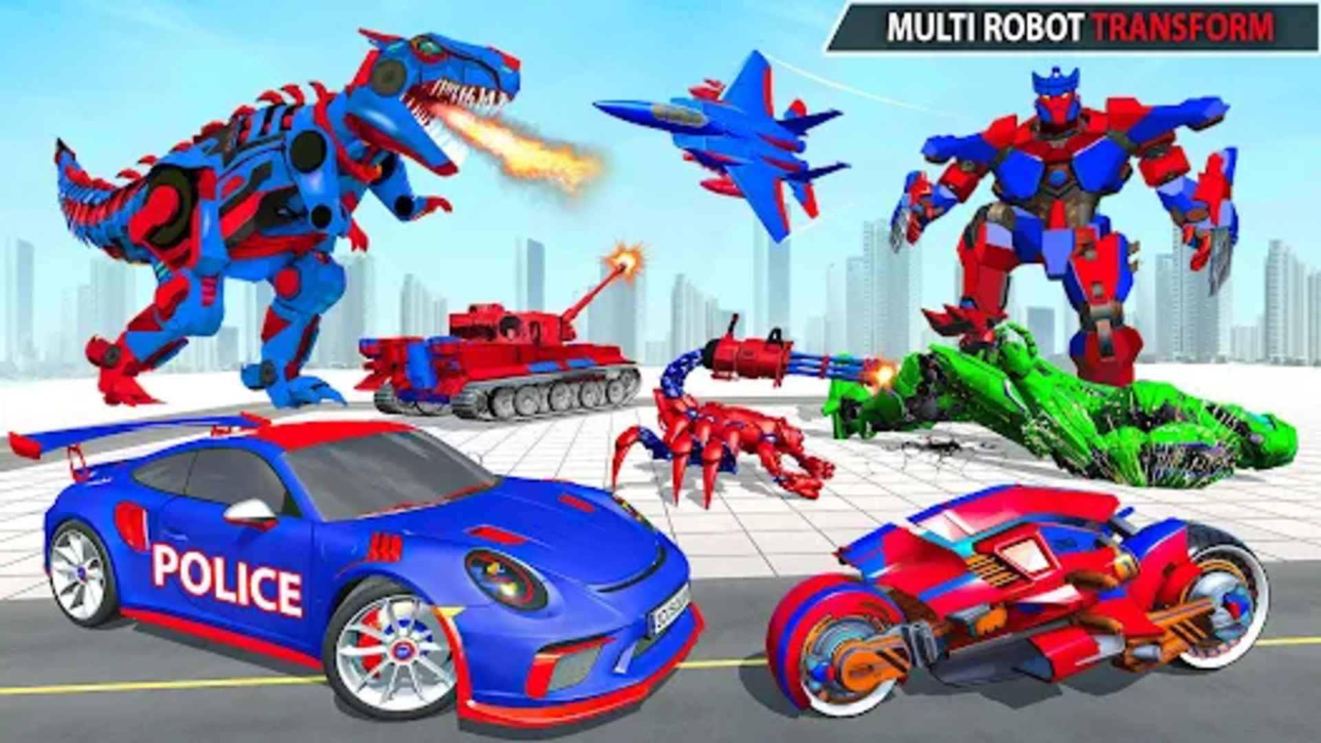 Ultimate Transform Dino Robot Dinosaur Games, City Dino Robot 3D Car Transformation Shooting ...