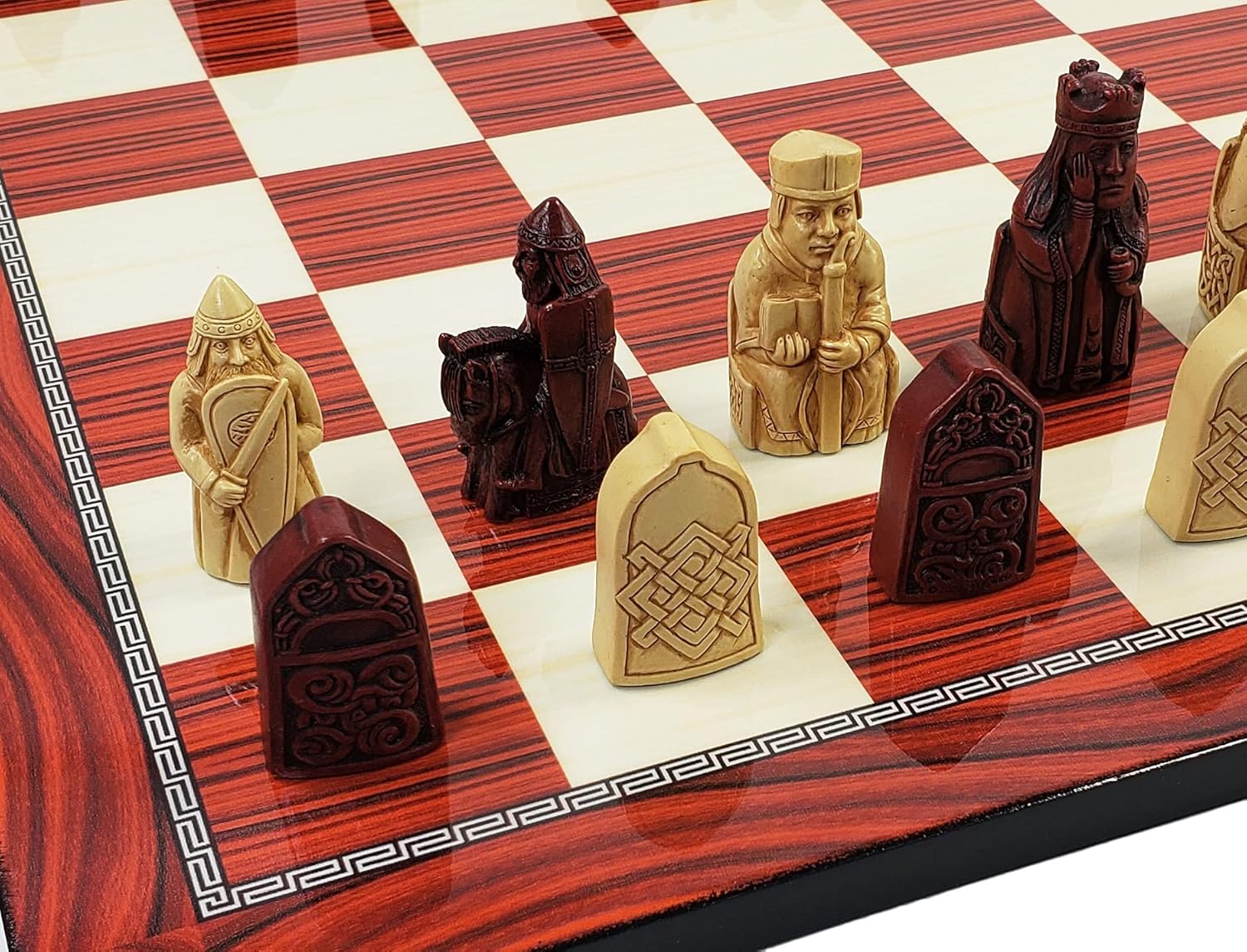 Amazon.com: Red & Ivory Finish Mini Isle of Lewis Chess Set with 17 ...