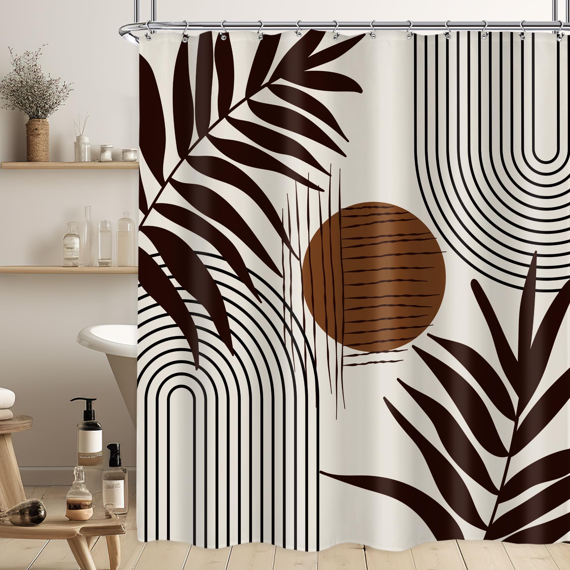 Amazon.com: LGhtyro Extra Long Mid Century Modern Shower Curtain Brown Boho Shower Curtain ...