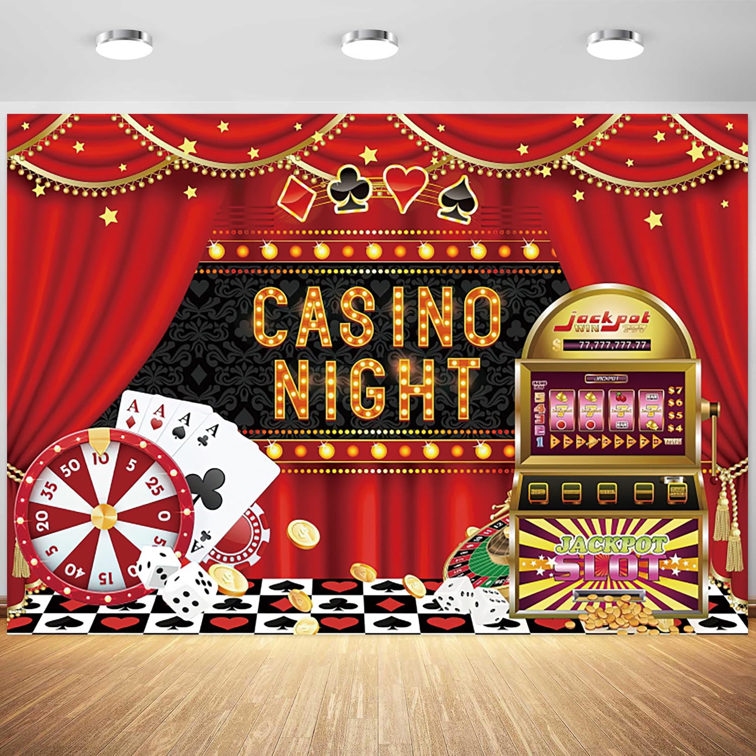 Amazon.com : 7x5ft Casino Night Backdrop Las Vegas Poker Red Curtains ...