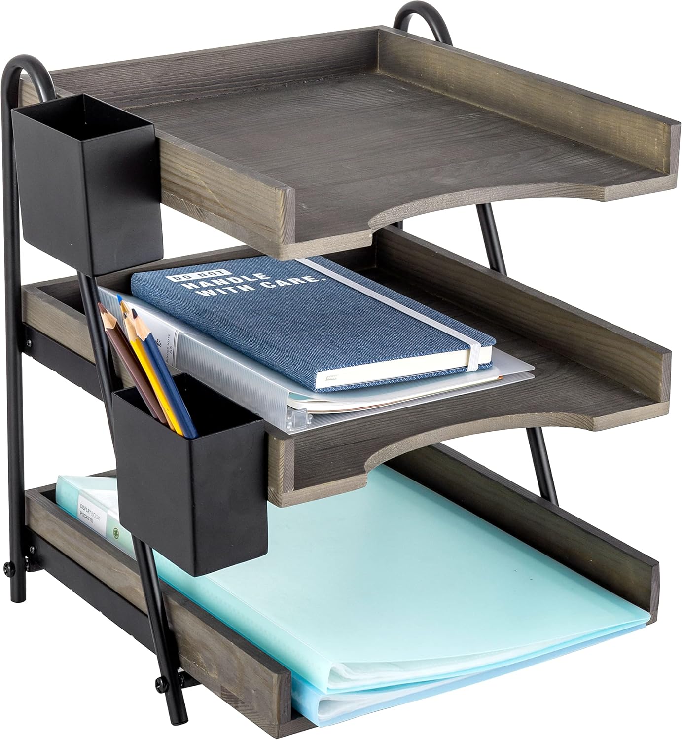 Amazon.com : MyGift 3 Tier Vintage Weathered Gray Solid Wood Desktop ...