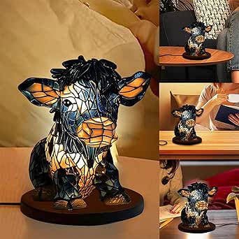 ZeawIEsvbyt 3D Cow Lamp Animal Table Lamp, Cute Highland Cow Night Lamp ...