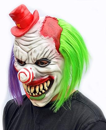 Amazon.com: Acid Tactical Scary Halloween Clown Mask with Hair Costume ...