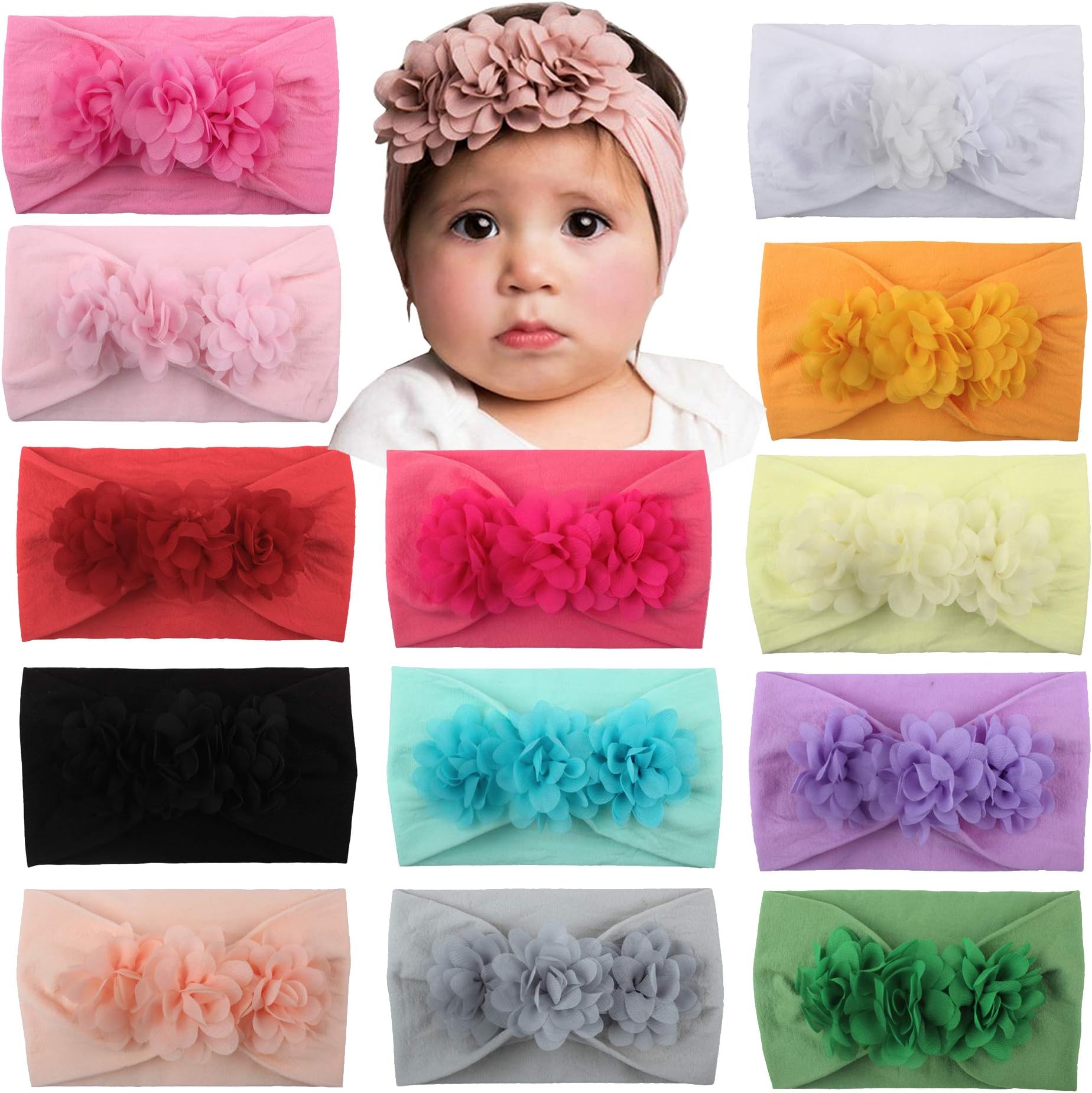 Amazon.com: CÉLLOT 16 Colors Baby Bow Wide Turban Headbands Girls Big 6 ...