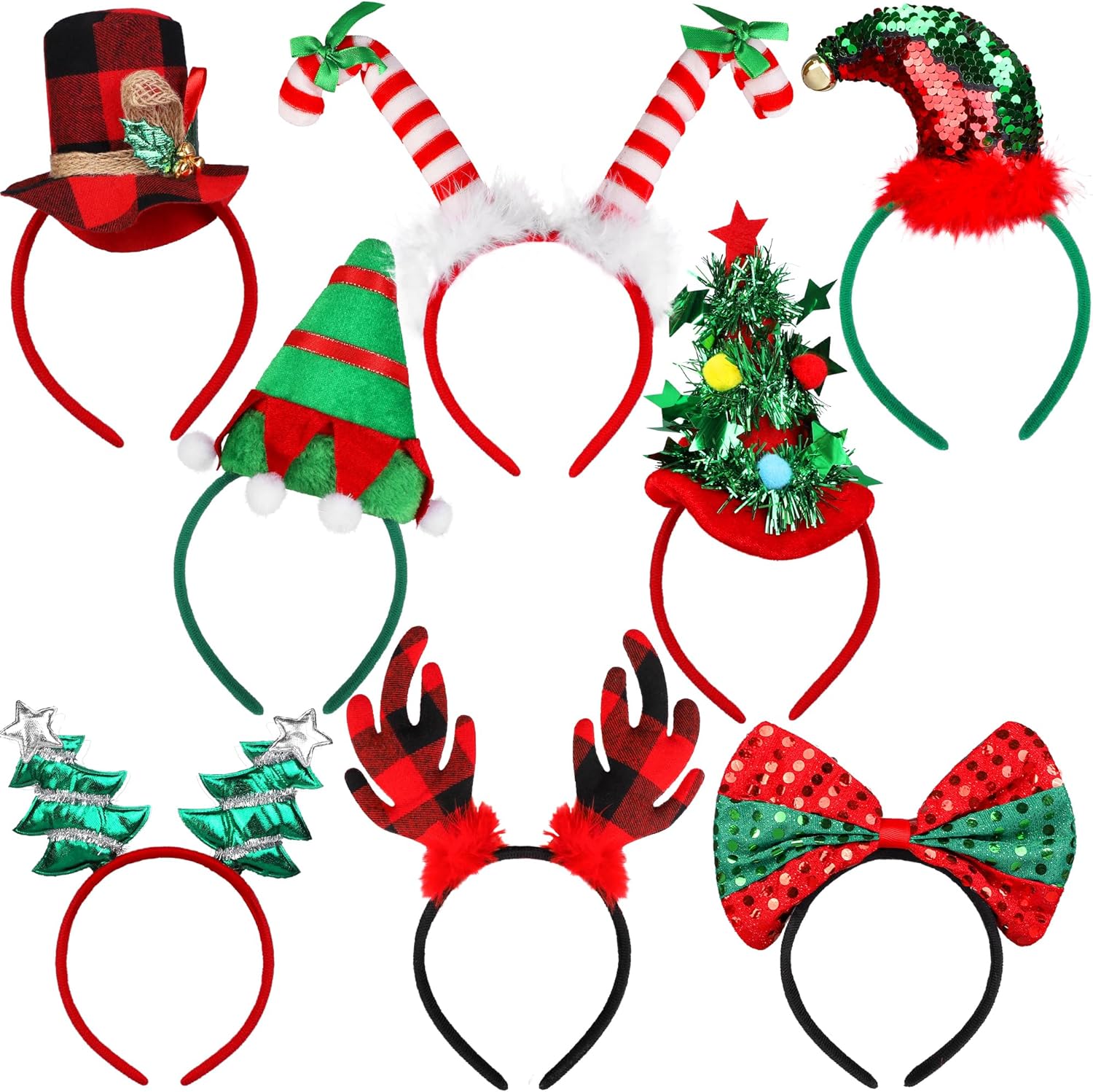 Aodaer 8 Pack Christmas Party Headbands Elf Hat Costume Headwear ...