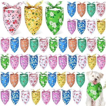 Amazon.com : Weewooday 50 Pcs Spring Dog Bandanas Bulk Flower for Dogs Floral Soft Bibs ...