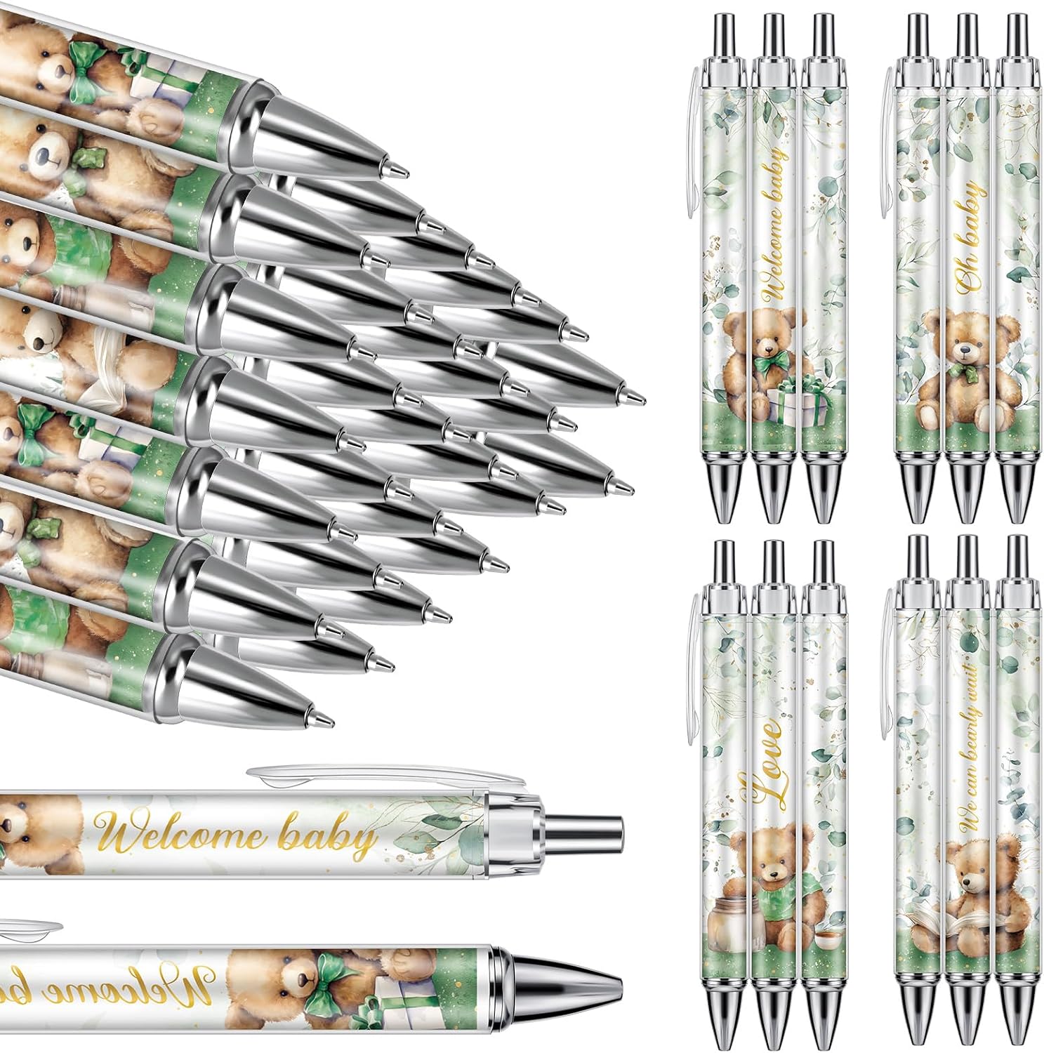 Amazon.com : Chuangdi 24 Pcs Green Bear Baby Shower Ballpoint Pens ...
