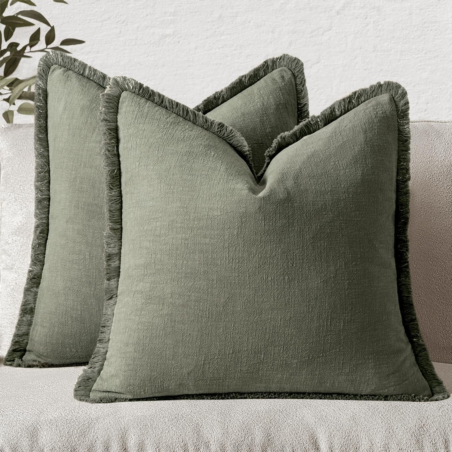 Amazon.com: MIULEE Decorative Throw Pillow Covers Neutral Linen Fringe Throw Pillows Euro Shams ...