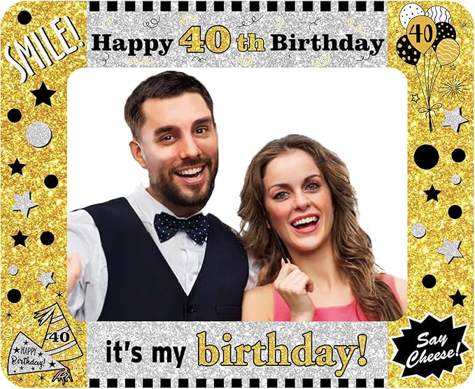 40th Birthday Party Photo Booth Props Frame,Black Gold Shiny Giant ...