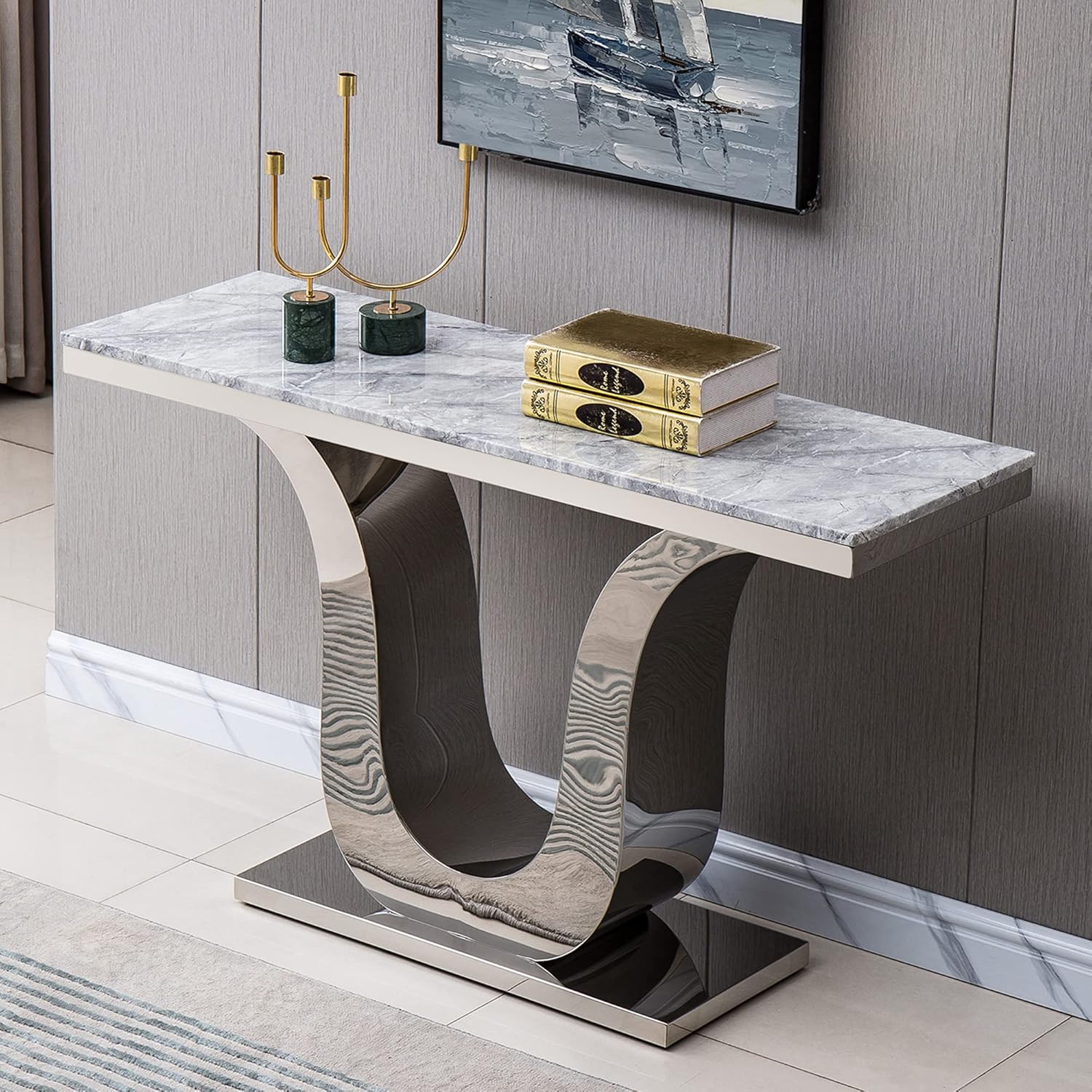 Amazon.com: Mcltopz Mid Century Modern Marble Console Table, Narrow ...