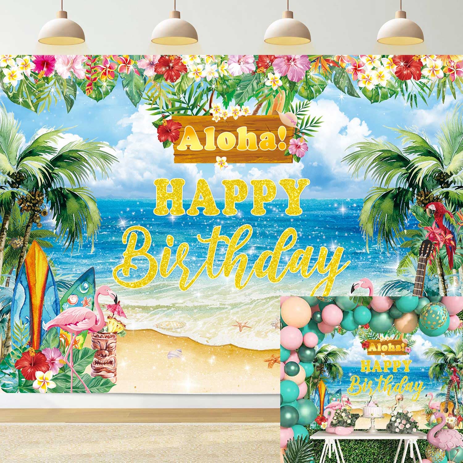 Summer Beach Backdrop for Birthday Party 7x5FT Tropical Hawaiian Palm ...