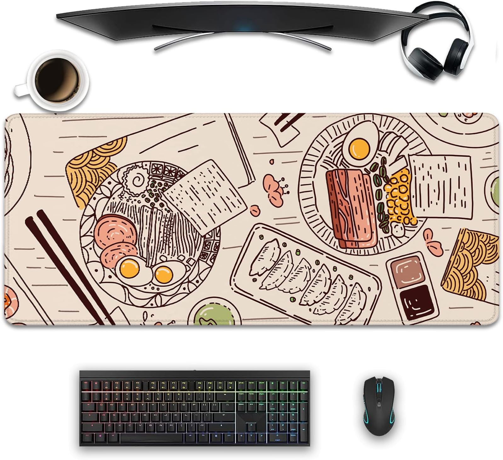Amazon.com: Japanese Ramen Sushi Food Desktop Large Desk Mat for ...