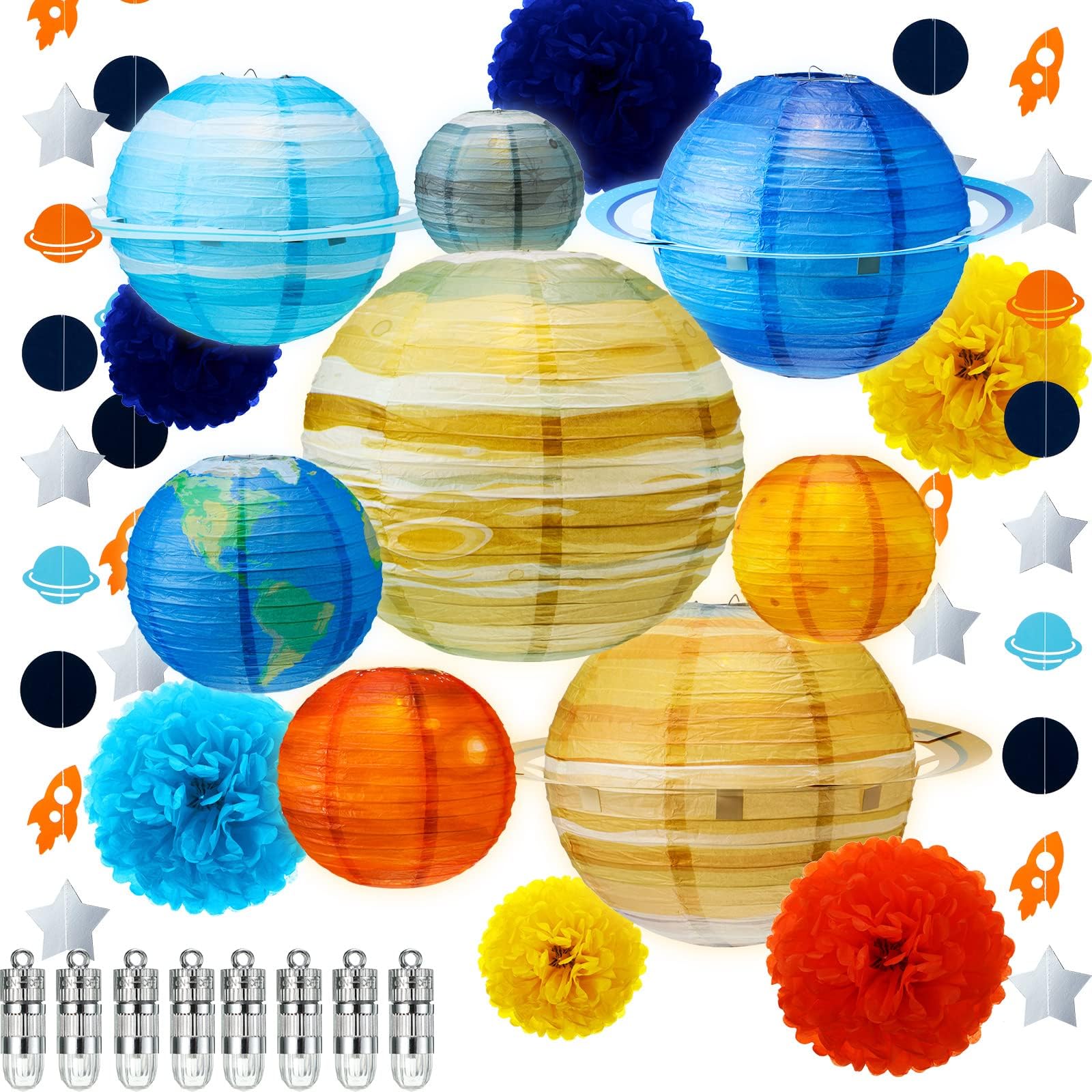 Yahenda 24 Pcs Outer Space Party Decorations Includes 8 Planets Paper ...