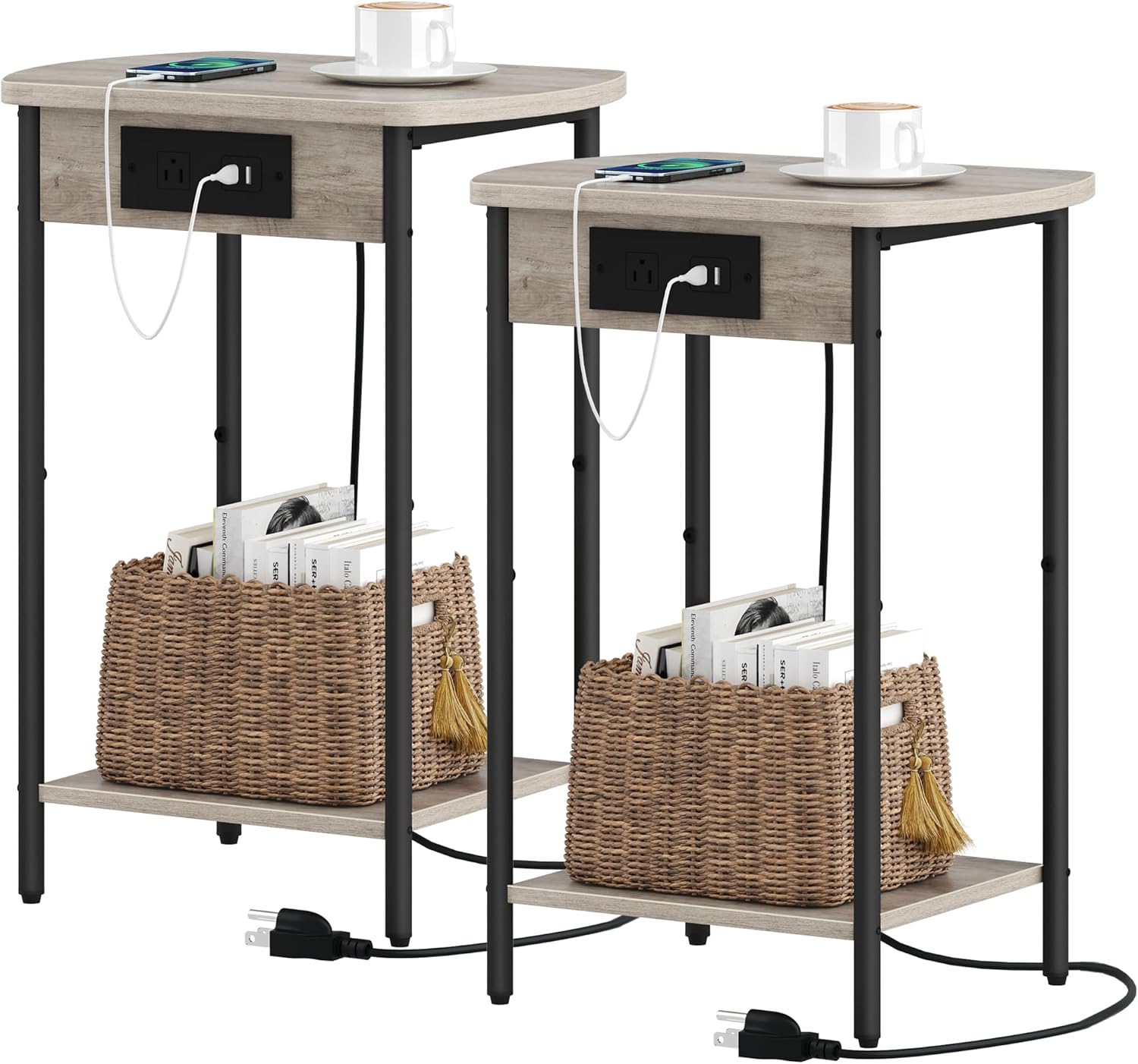 Amazon.com: Hzuaneri End Tables with Charging Station, Narrow Side ...