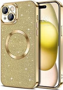 Amazon.com: Hython for iPhone 15 Plus Case Glitter, Clear Magnetic Phone Cases with Camera Lens ...