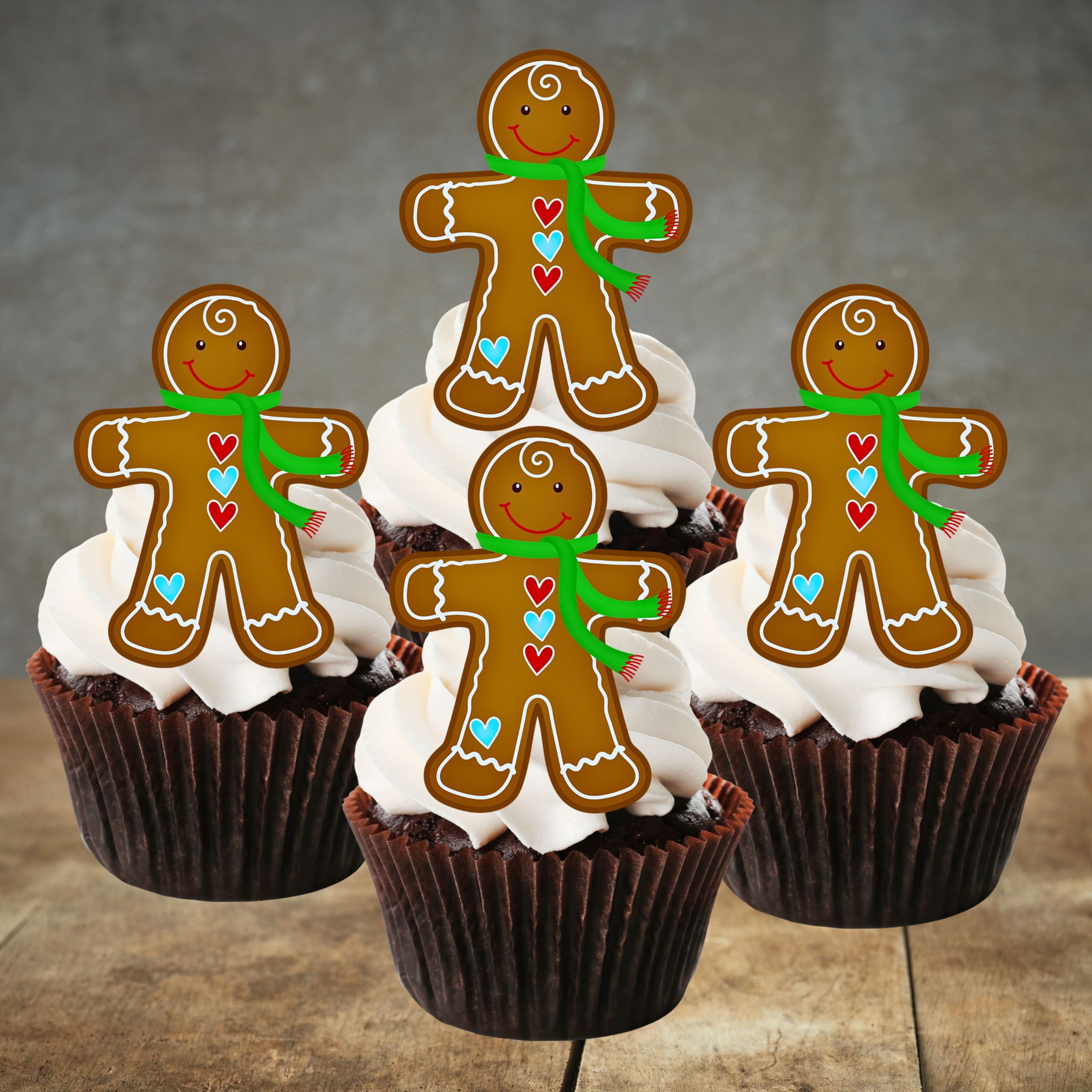 Amazon.com: PRECUT Gingerbread Man Cupcake Toppers, Edible Christmas ...