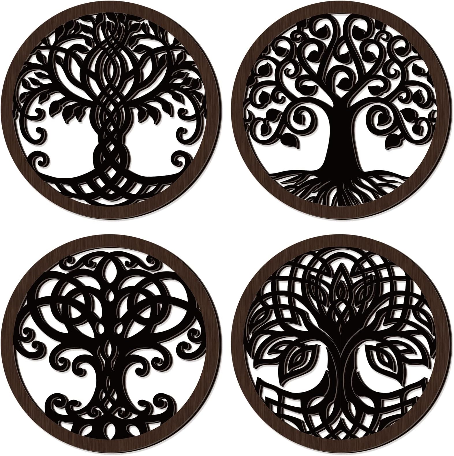 Amazon.com: Peryiter 4 Pcs Tree of Life Wall Art Decor Wooden Tree of ...