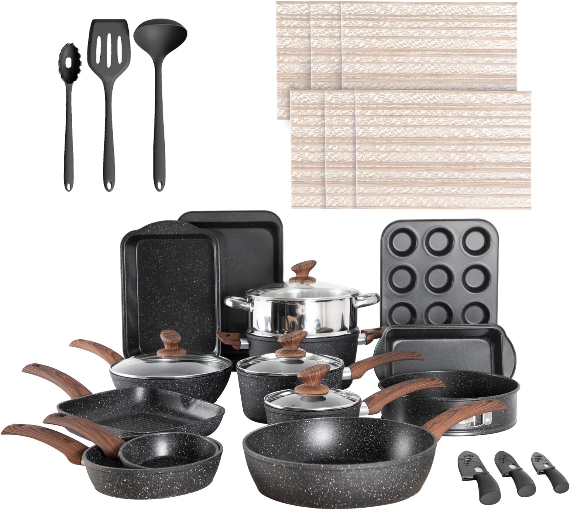 Amazon.com: HAFMOOBEY Pots and Pans Set Nonstick, 21PCS Beige Granite Induction Cookware Sets ...