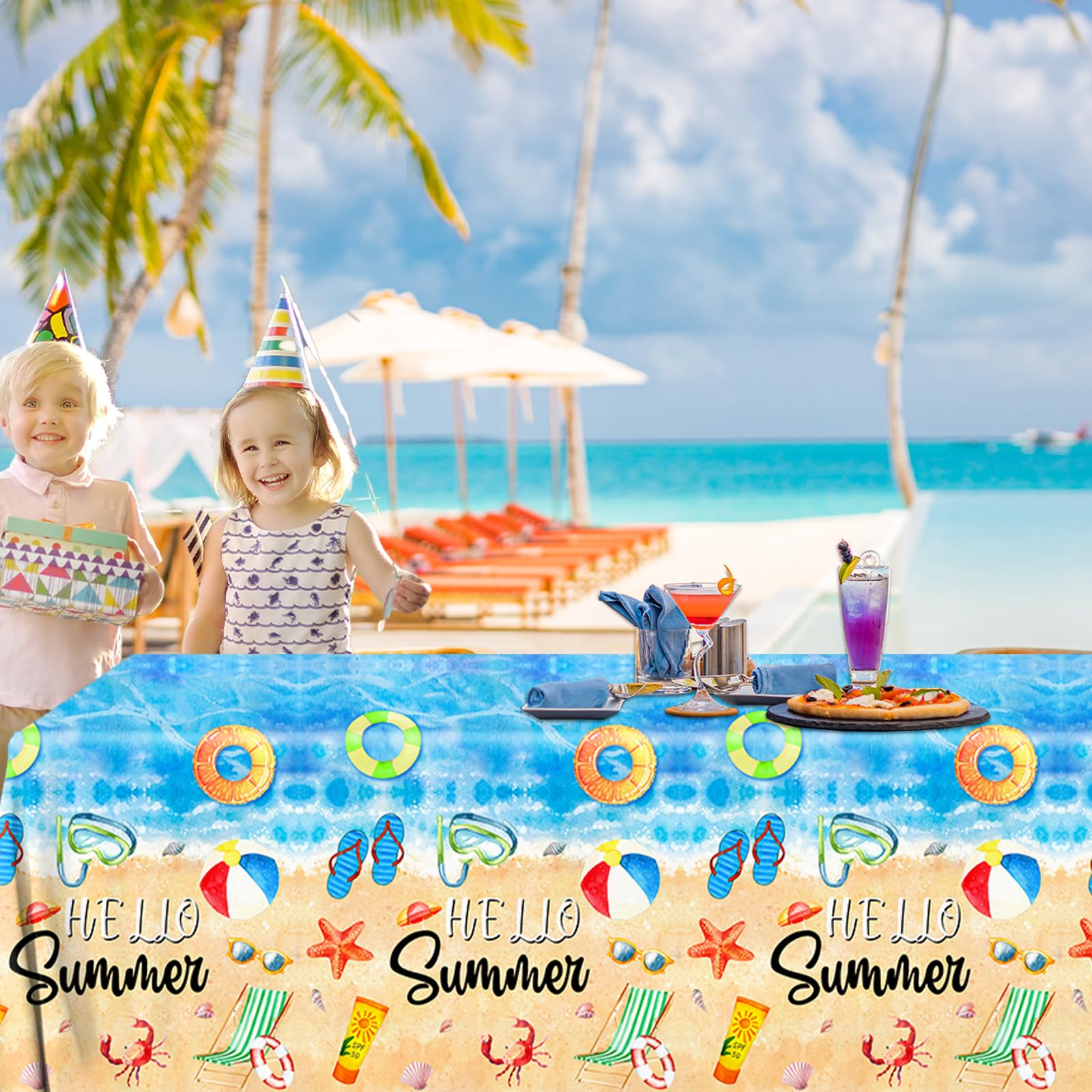 Snapklik.com : Hello Summer Tablecloths Hawaiian Beach Party Table ...
