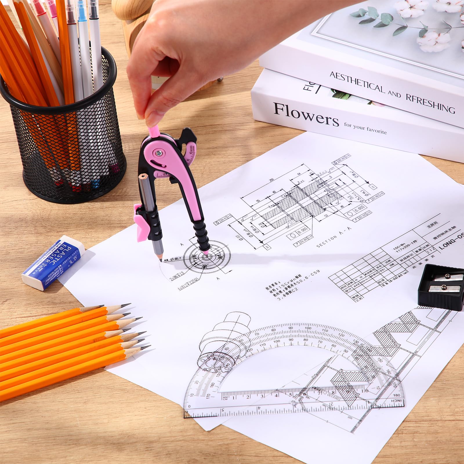 Snapklik.com : EBOOT Student Geometry Math Set, Drawing Compass And 6 Inch Clear Swing Arm ...