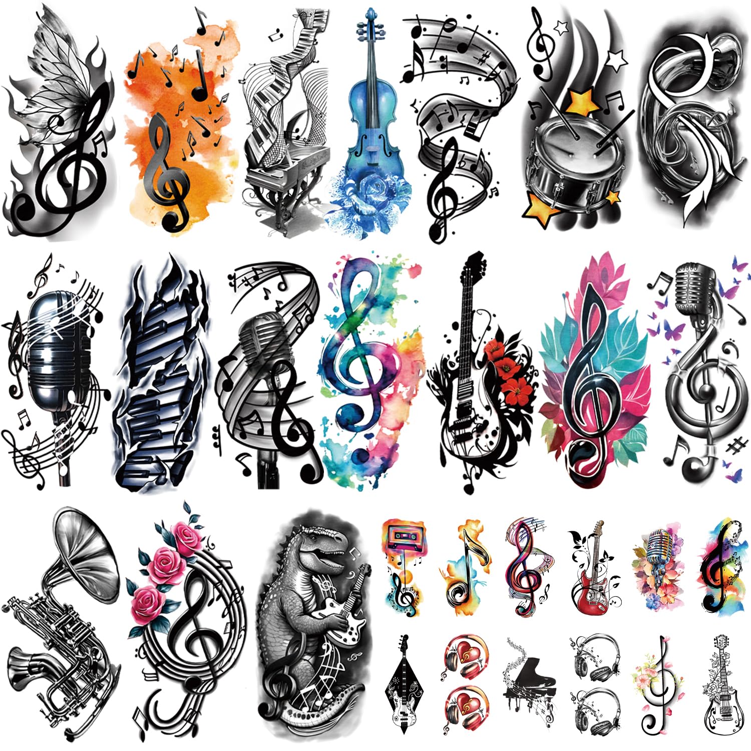 Amazon.com : 77 Sheets Music Temporary Tattoos Adult Kids Fake Tattoos ...