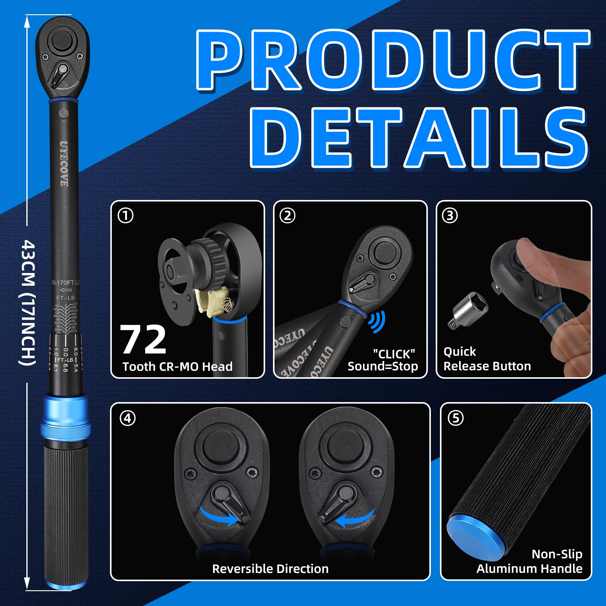 Snapklik.com : 1/2-Inch Drive Click Torque Wrench, Dual-Direction Click ...