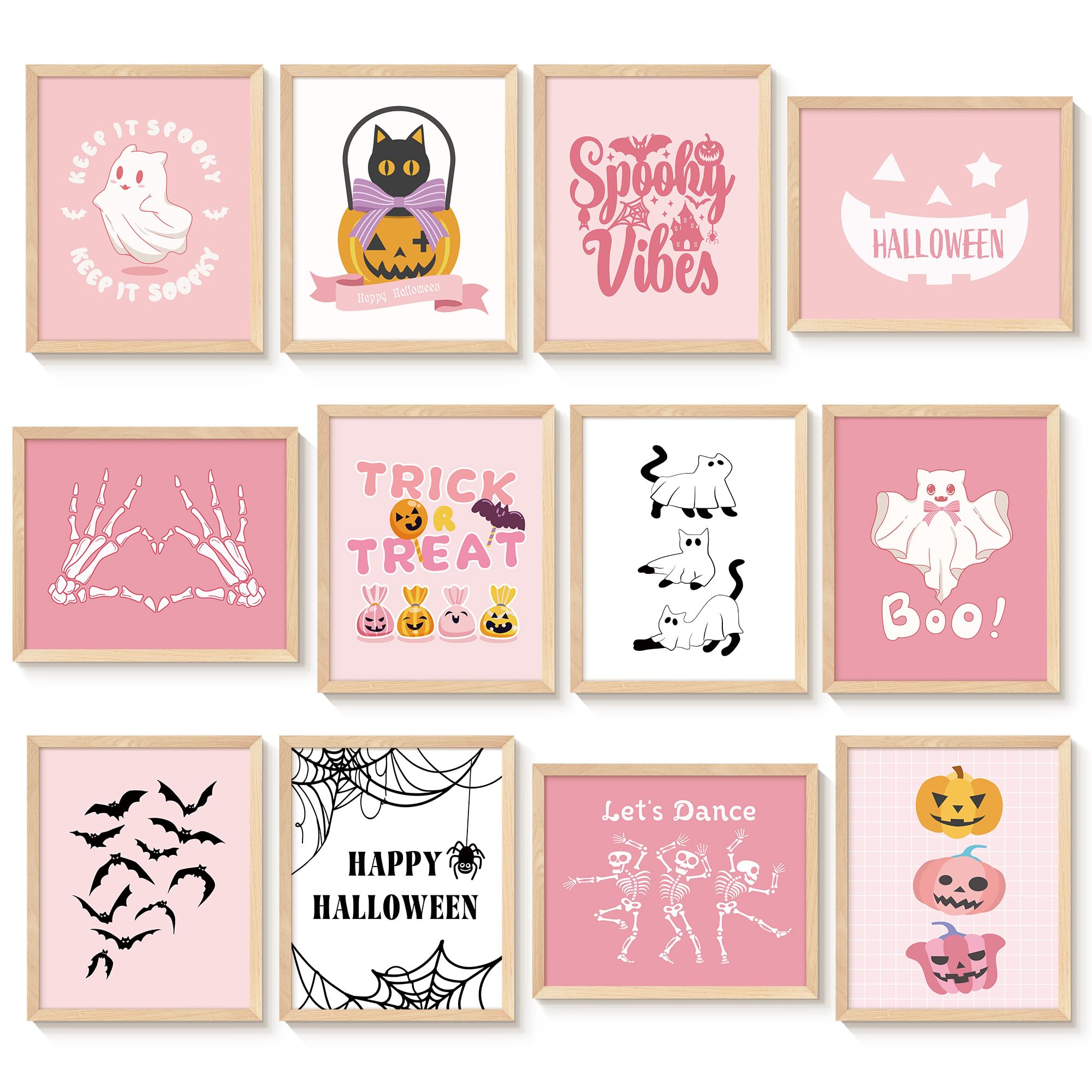 Amazon.com: Bzstyleart 12Pcs Pink Ghost Pumpkin Wall Decor, Cute ...