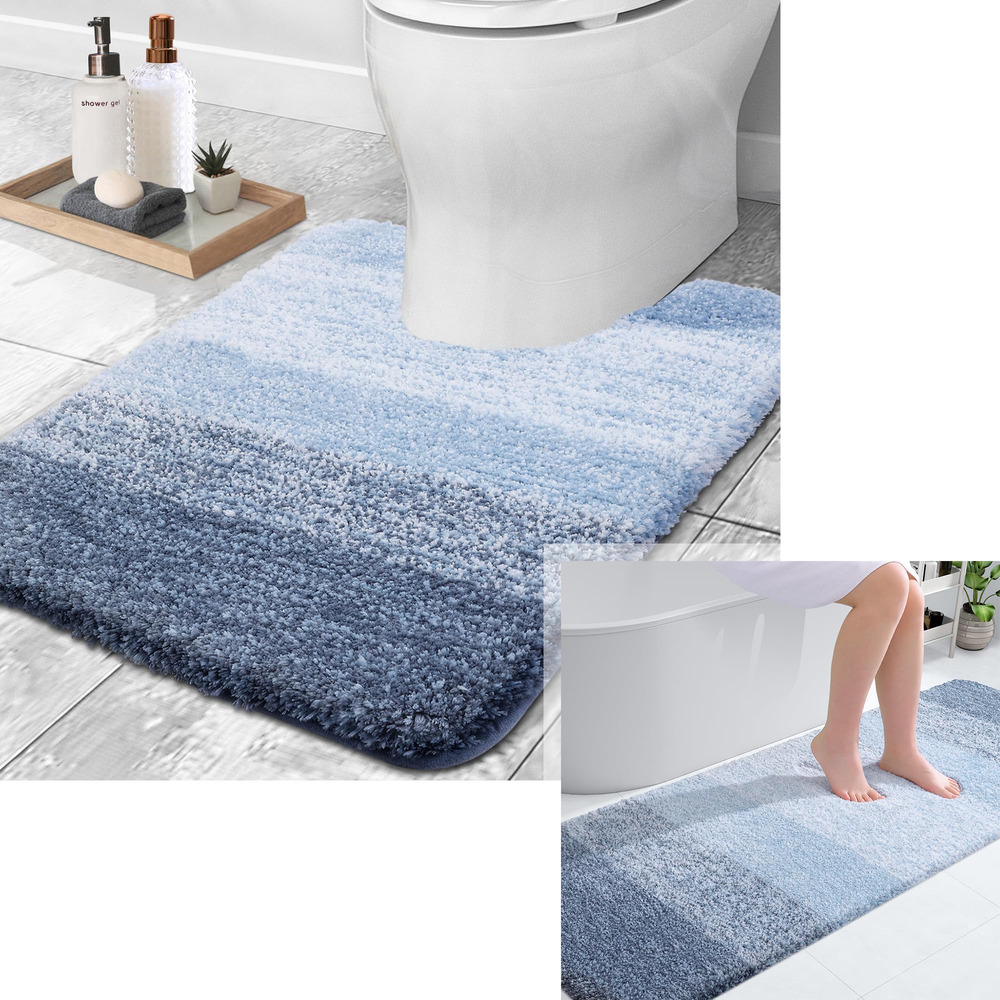 Amazon.com: OLANLY Ombre Bath Rug and Toilet Rugs U-Shaped, Bath Rug ...