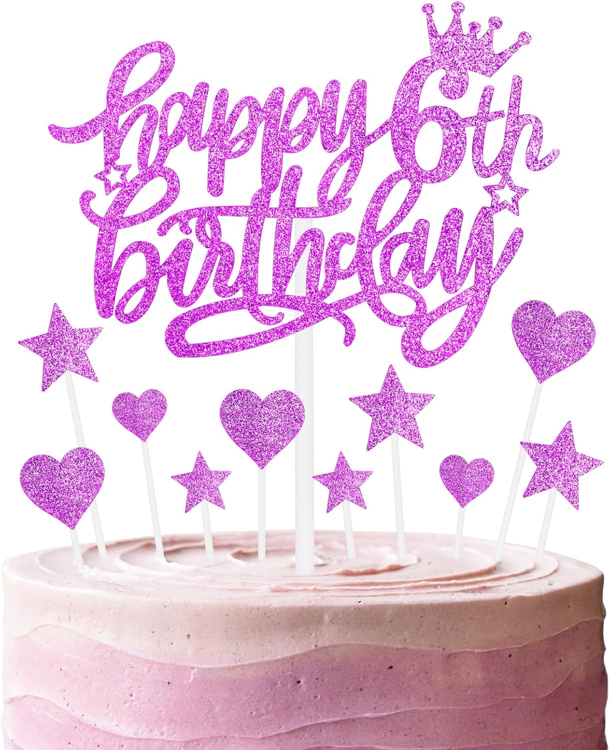 Amazon.com: Hot Pink Girl Happy 6th Birthday Cake Toppers,Pink Cake ...