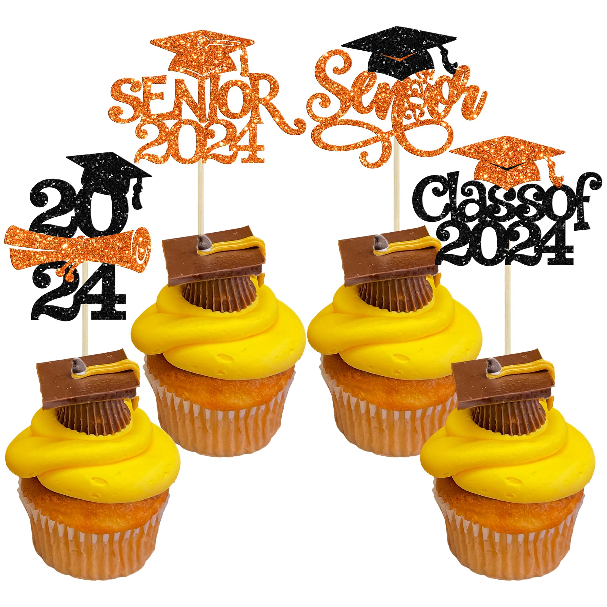 Amazon.com: Gyufise 24Pcs 2024 Senior Graduation Cupcake Toppers with ...