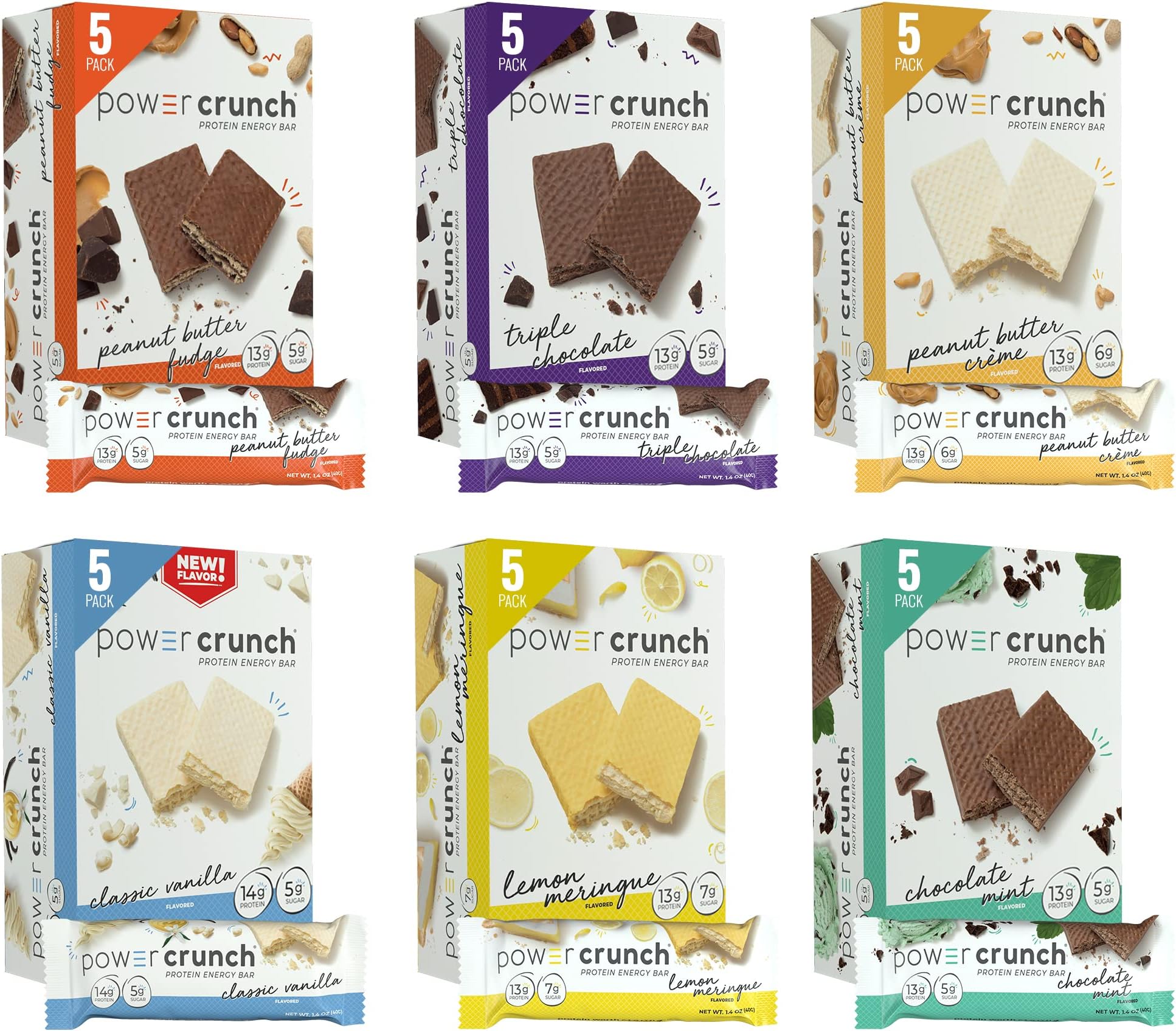 Amazon.com : Power Crunch Original Protein Bars, Variety Pack All 14 ...