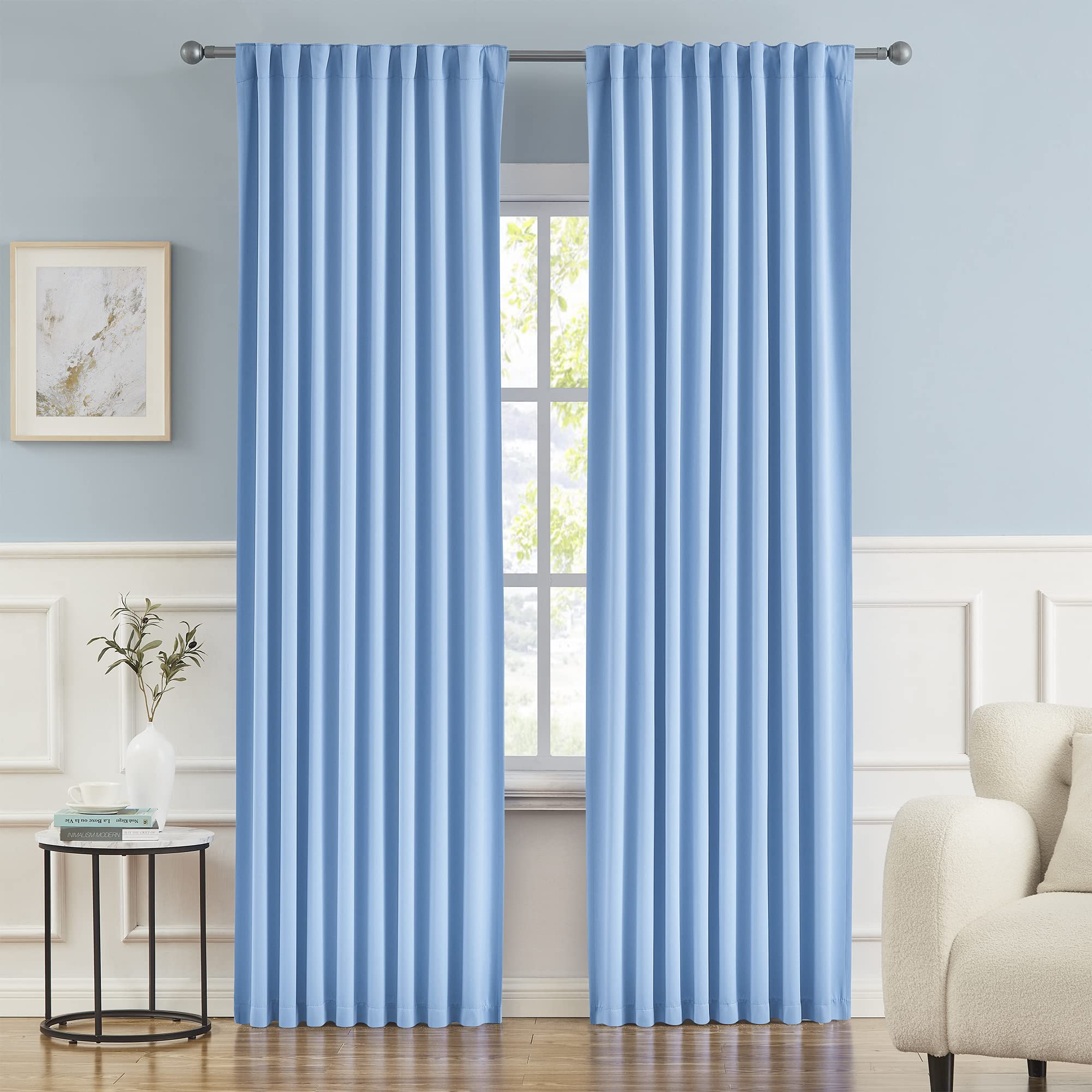 Amazon.com: DUALIFE Light Sky Blue Curtains Room Darkening Curtains ...