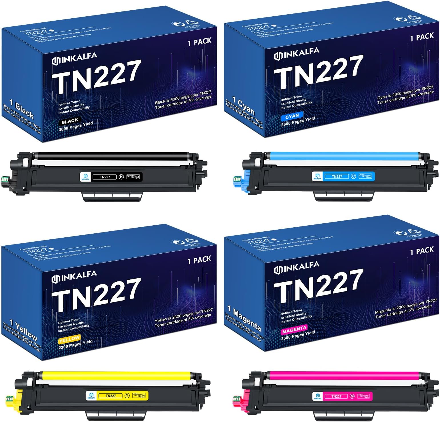 TN227 TN223 High Yield Toner Cartridge 4-Pack Compatible for Brother ...