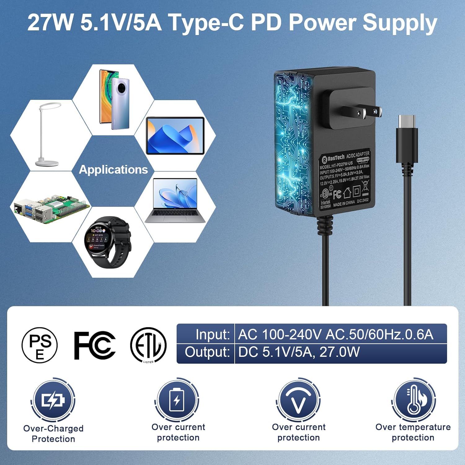 RasTech Raspberry Pi 5 8GB Kit 64GB Edition with Active Cooler,27W 5 ...