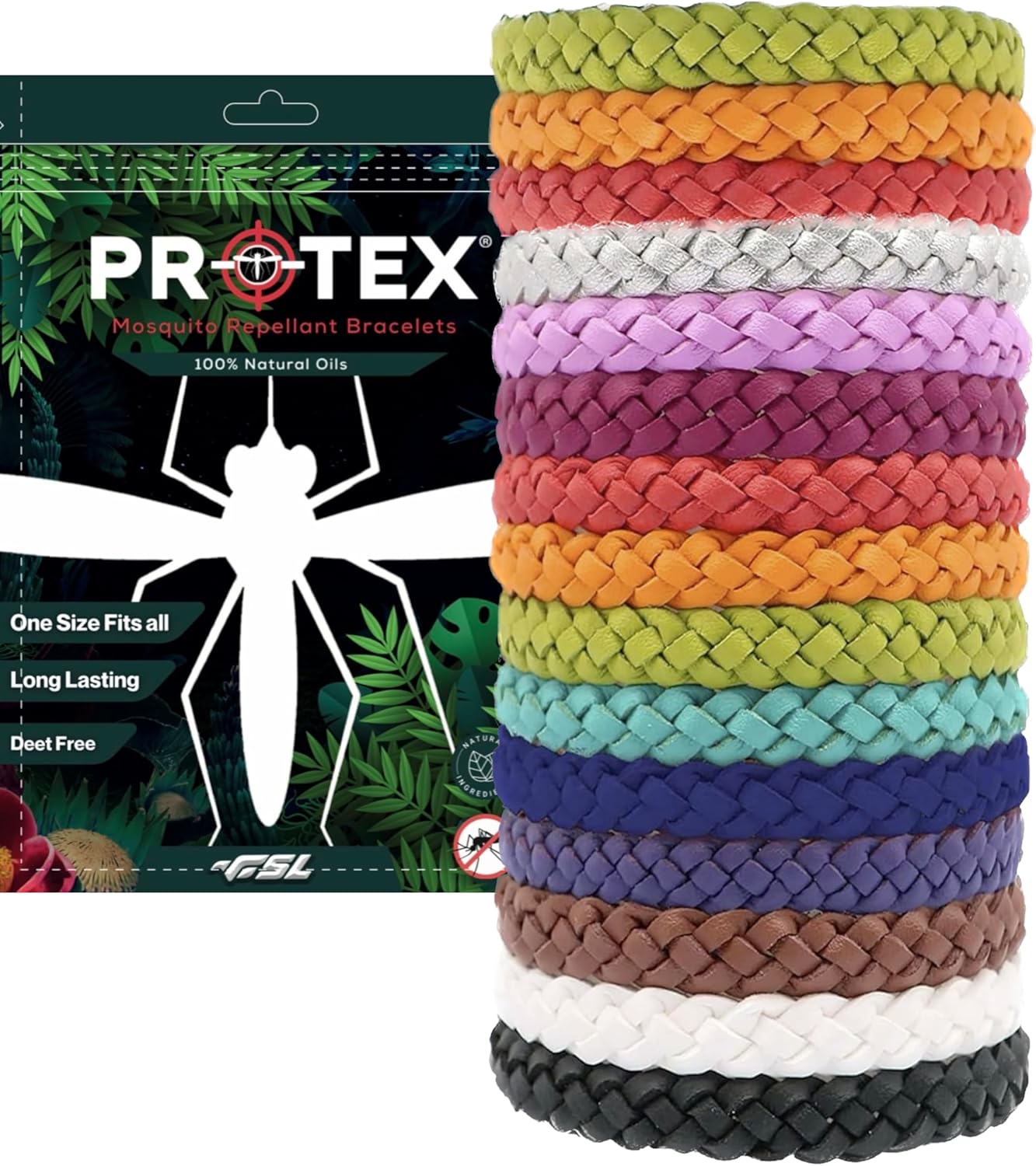 PR0TEX 15 Pack Mosquito Repellent Bracelet, Adjustable Leather Deet ...