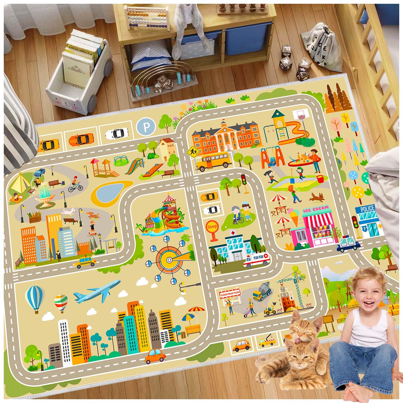 Road Rug For Kids Kids City Play Rug With Road Map - Large 59x39 Inch ...