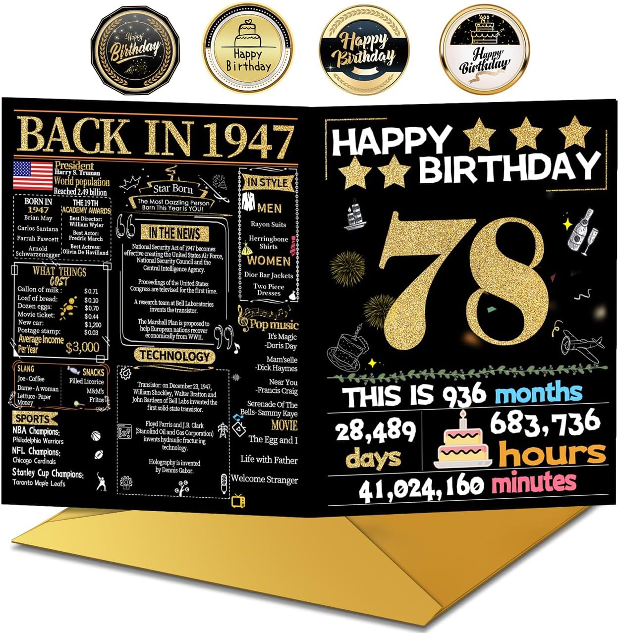 Amazon.com : Joycard 78th Birthday Card with Envelope, 78th Birthday ...