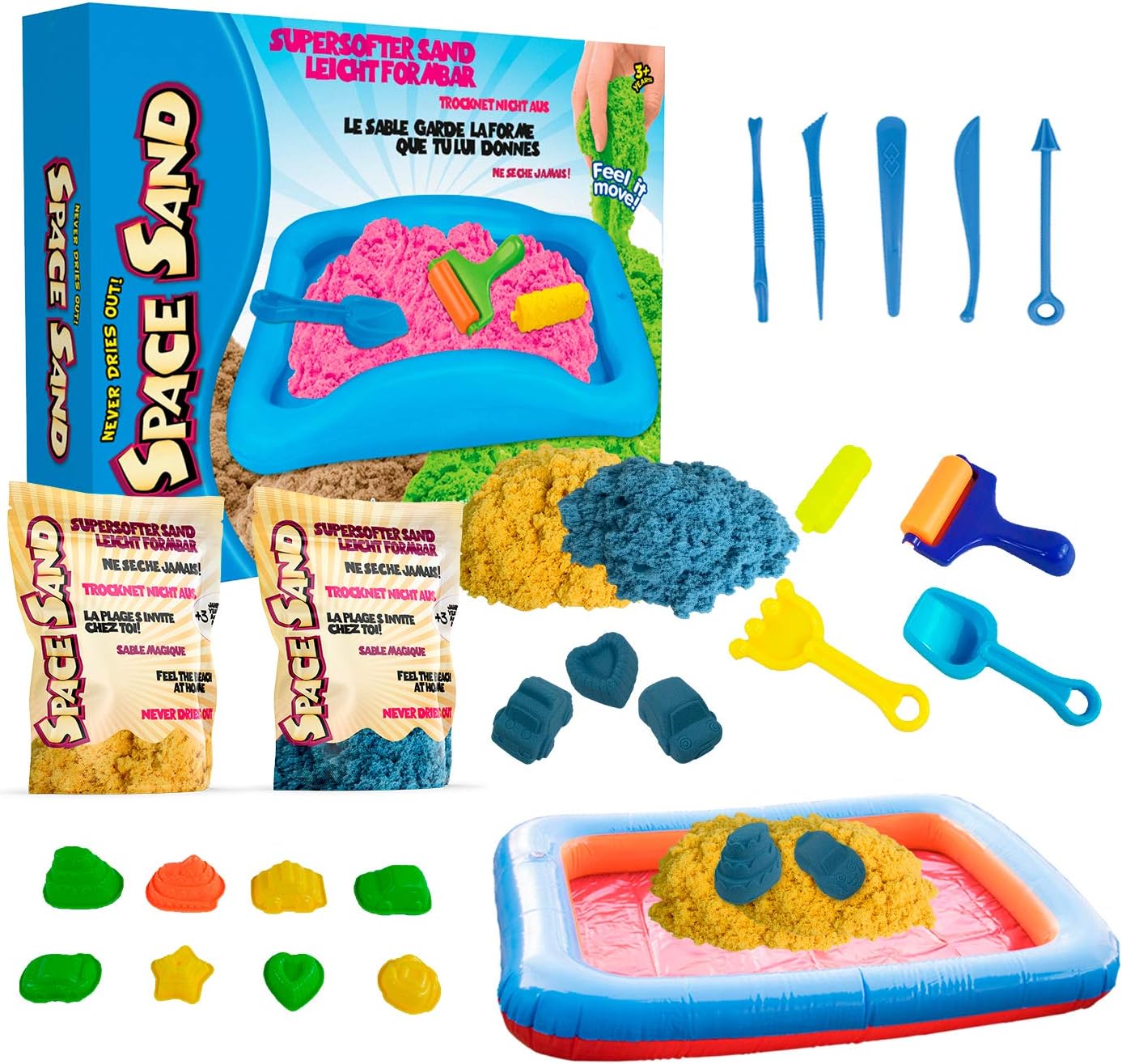 1.8kg Space Sand Car Set 19 pcs. 8 Moulds, Shovel, Modelling Tool ...